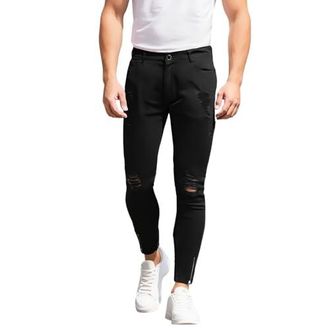 Generic Jean Homme Jeans Homme Jean D&eacute;chir&eacute; Slim Fermeture &Eacute;clair Mollet - Look Casual Sportif avec D&eacute;tail Audacieux Au Niveau De La Cheville