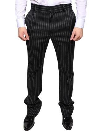 Dolce & Gabbana Black Stripes Skinny Men Dress Pants Polyester Wool Elastane