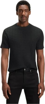 HUGO BOSS Homme, Tops, Noir, Taille: L Jacquard Pied-de-Poule T-Shirt