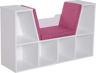 HOMCOM Homcom - Bibliothèque banc 2 en 1 design contemporain 6 casiers 3 coussins fournis 102L x 30l x 61H cm blanc rose