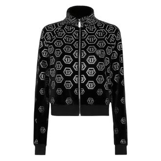 Philipp Plein Femme, Sweatshirts et sweats &agrave; capuche, Noir, Taille: 38 FR Chenille Tracksuit Jacket Degrade Monogram