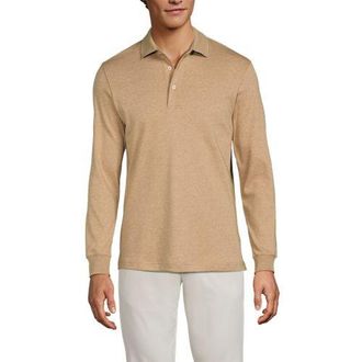 Lands End Supima Langarm-Polo, Classic Fit, Herren, Gr&ouml;&szlig;e:52-54 regular, Beige, Baumwolle, by Lands End
