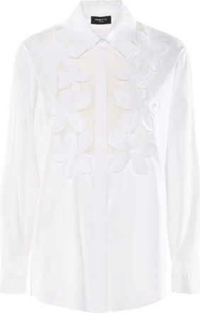 Nenette Femme, Blouses et Chemises, Blanc, Taille: 34 FR Chemise en coton avec panneaux transparents et appliqu&eacute;s floraux