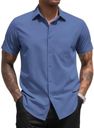 Coofandy Chemise Homme Manche Courte Regular Fit Été Chemise Casual Business Elegant Chemises Classique Bureau Ville avec Poche Chemises Infroissable sans Repa