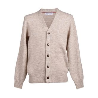 Brunello Cucinelli Homme, Pulls, Beige, Taille: 2XL Cardigan en cuir avec finitions c&ocirc;tel&eacute;es