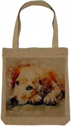 Fabulous Sac Shopping Tote Bag Aspect Lin - Labrador Blanc Peinture Gros Chien Chill Mignon Relax Art - Sac de Courses Toile Epaisse 360g Beige Naturel Cabas P