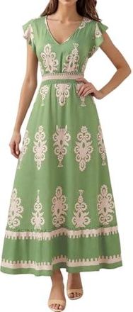 Generic Robe longue d&eacute;t&eacute; d&eacute;contract&eacute;e 2026 &agrave; manches courtes et col en V pour femme, robe tee-shirt fluide, taille empire, robe d&eacute;t&eacute;, robe boh&egrave;me, robe ample,