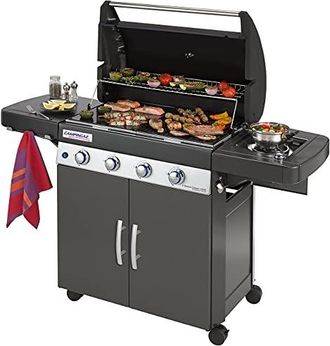 Campingaz Gasgrill 4 Series Classic EXSE, BBQ Grill mit 4 Edelstahl-Brennern und Seitenkocher, Standgrill mit Deckel und Thermometer, InstaClean Reinigungssyste