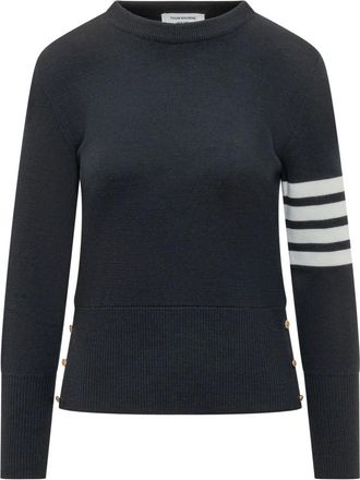 Thom Browne Femme, Pulls, Bleu, Taille: 38 FR Pull ras du cou classique en maille Milano &agrave; 4 barres