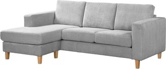 Norrwood home24 Ecksofa 2-Sitzer mit Longchair Grau Cordstoff Poppy 214 x 86 x 140cm Longchair davorstehend links Skandi