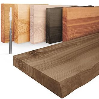 Lamofootwear Manufaktur &Eacute;tag&egrave;re Flottante Murale Bois avec Fixation Invisible | Etagere 50 cm Largeur pour Salle de Bain, Couloir, Cuisine | Couleur: Noisette, Bor