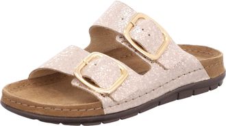 Rohde Damen Pantolette Leder Schnalle Muster schimmernd Rodigo-D 5857, Größe:40 EU, Farbe:Beige