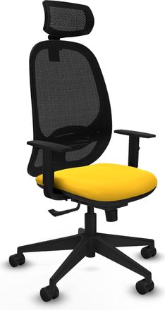 Piqueras y Crespo Cilanco Oppositorstuhl mit 1D-Armlehnen, h&ouml;henverstellbare Lendenwirbelst&uuml;tze und h&ouml;henverstellbares Kopfteil und Neigung, Schwarz/Gelb
