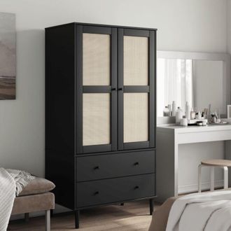 vidaXL Kleiderschrank SENJA Rattan-Optik Schwarz 90x55x175 cm vidaXL