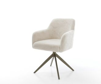 DELIFE Drehstuhl Greg-Flex Pl&uuml;sch Creme-Wei&szlig; Kreuzgestell breit Effektfinish Titan 360&deg; drehbar Wippfunktion Taschenfederkern, Esszimmerst&uuml;hle