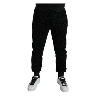 Dolce & Gabbana Elegante Leopard Joggers f&uuml;r M&auml;nner - - Trousers - Herren - Schwarzk - L