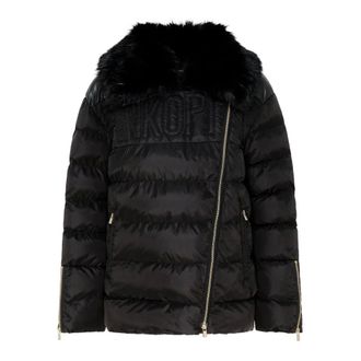 Pinko Pinko, Femme, Vestes, Noir, Taille: 40 FR Doudoune Noire à Col en Fourrure