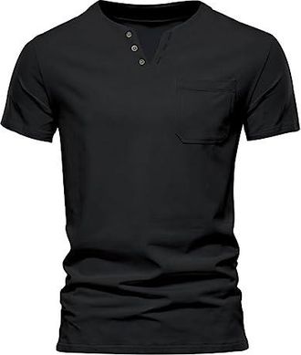 Generic Chemises pour homme adulte, coupe ajustée, séchage rapide, col en V, manches courtes, tendance, athlétique, course à pied, travail, Noir, 3XL