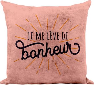 Fabulous Kissen aus Kunstleder, Rosa - Ich lebe de Bonheur Humor Witz - 40 x 40 cm - Leder-Touch - Bezug und Kissen enthalten