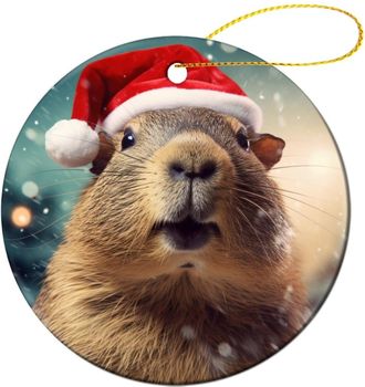 Generic Keramik Weihnachts Ornamente, Keramik Ornamente, Capybara-Tiere Capybara mit Weihnachtsm&uuml;tze, Weihnachtsanh&auml;nger Dekoh&auml;nger, mit Seil