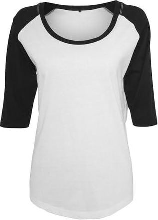 Build Your Brand Femme T-shirt Manches 3/4 pour Femme Contrast Raglan T shirt, Wht/Blk, M EU