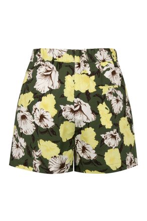 Msgm Womens Floral Cotton Shorts Green