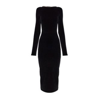 Balmain Samtkleid mit dekorativen Kristalltr&auml;gern - - Dresses - Damen - Schwarzk - XL