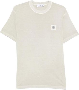 Stone Island Homme, Tops, Beige, Taille: 3XL Logo Patch T-shirt