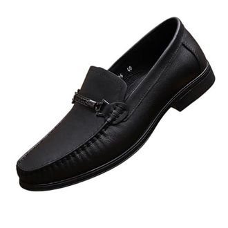 Generic Mocassins habill&eacute;s pour homme en cuir noir &agrave; enfiler, doux et confortable, chaussures d&eacute;contract&eacute;es pour homme, Noir, 39 1/3 EU