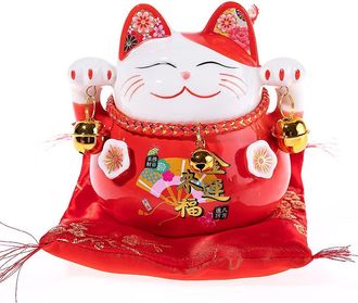 La Chineuse Maneki Neko Sparschweinstatuette, 13x13x15cm, Rot