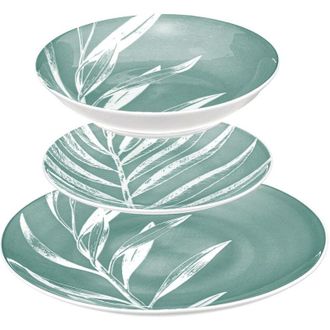 Secret de Gourmet Secret De Gourmet - Geschirr-Set aus Porzellan f&uuml;r 6 Personen, Bl&auml;tter-Muster, 18-teilig