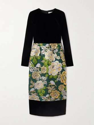 Carolina Herrera Midikleid Aus Samt Und Jacquard Mit Blumenmuster - Schwarz