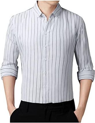 Generic Chemise ray&eacute;e &agrave; col &agrave; revers pour homme, chemises &agrave; manches longues pour homme, chemises d&eacute;contract&eacute;es formelles minimalistes et classiques, hauts ten