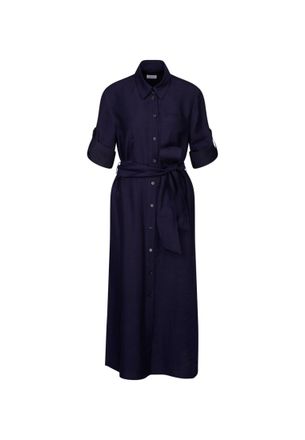 Seidensticker Damen Blusenkleid mit Bindegürtel Kleid, Marineblau, 42