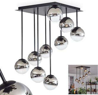 HOFSTEIN Deckenleuchte Chehalis, Deckenlampe aus Metall/Glas in Schwarz/Chrom/Rauchfarben/Klar, Leuchte im modernen Retro/Vintage-Design mit Schirmen aus Glas 