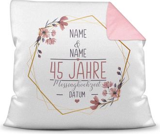 Tassendruck Kissen Hochzeitstag Messing Hochzeit - mit Name & Datum selbst gestalten - 45 Jahre Ehe, Geschenk Hochzeit, Jubiläum, Jahrestag - Farbkissen Rückseite