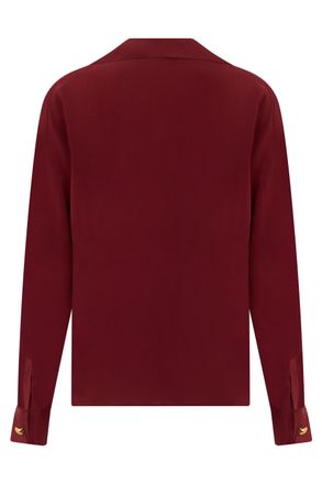 Max Mara Womens Long-Sleeve Polo Bordeaux Silk Tops