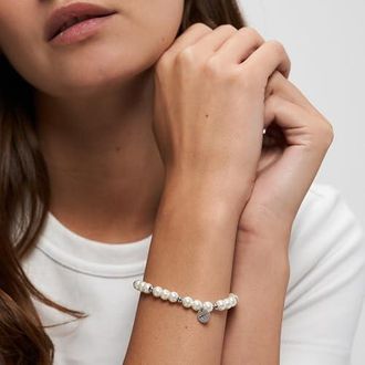 Tamaris Berads Bracelet blanc avec boules en m&eacute;tal, acier inoxydable