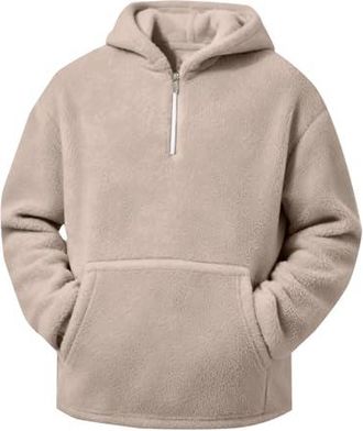 Generic Sweat à capuche surdimensionné en flanelle pour homme avec demi-fermeture éclair - Coupe décontractée - Doublure chaude - Vêtement doux pour lautomne 