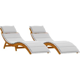 vidaXL Vidaxl - Sonnenliege 2 pcs Hellgrau 184 x 55 x 64cm Massivholz Akazie