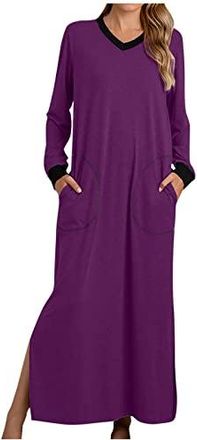 Generic Robes &agrave; manches courtes pour femmes, v&ecirc;tements de d&eacute;tente pour adolescentes, filles, col en V, robes longues unies avec fente, v&ecirc;tements de concert de