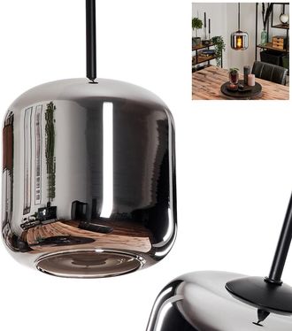 HOFSTEIN Hängeleuchte Lauden, Hängelampe aus Metall/Glas in Schwarz/Chromfarben, Leuchte im Vintage/Retro Design mit Schirm aus Glas (Ø 15 cm), Höhe max. 150 c