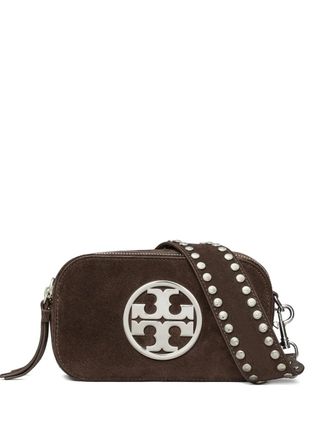 Tory Burch sac &agrave; bandouli&egrave;re Miller en daim &agrave; logo clout&eacute; format mini - Marron