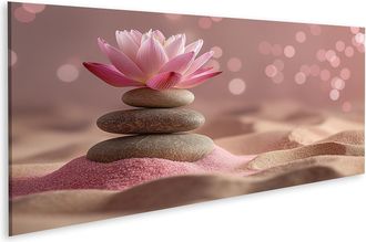 Islandburner Bild auf Leinwand Zen Garten mit rosa Sand grauen Steinen rosa Lotusblume auf sanften Wellen Bilder Wandbilder Poster