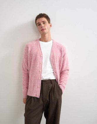 Topman cardigan en maille bross&eacute;e coupe classique rose
