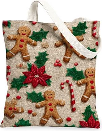 Generic Sacs fourre-tout en toile motif biscuit de vacances motif floral pain d&eacute;pices, sacs d&eacute;picerie r&eacute;utilisables, vintage, l&eacute;gers, lavables, beige, 13x15 I