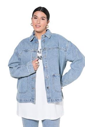 STUDIO UNTOLD Femme Grandes Tailles Veste en Jean Oversize, Perles Fantaisie, Strass Bleu Clair 42+ 848104901-42+