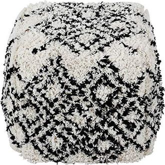 Menzzo Tibet Polsterhocker mit Stoffbezug Schwarz & Weiß
