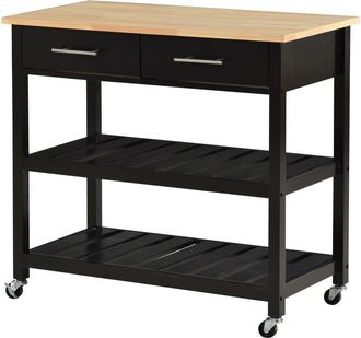 HOMCOM Homcom - Chariot desserte de cuisine sur roulettes - 2 &eacute;tag&egrave;res et 2 tiroirs - Structure en bois de pin et MDF - Charge max. 40 Kg