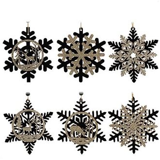 Com-Four Lot de 6 pendentifs en Bois pour d&eacute;corations de Sapin de No&euml;l - D&eacute;corations de Sapin de No&euml;l pour la d&eacute;coration - D&eacute;corations de Sapin de No&euml;l au Desi